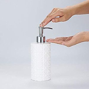 CAA'S Bathroom Accessories Set Ceramic 4 Pieces Bathroom Ensemble for Bath Decor Includes Lotion Dispenser Toothbrush Holder Tumbler Soap Dish (White Netting)