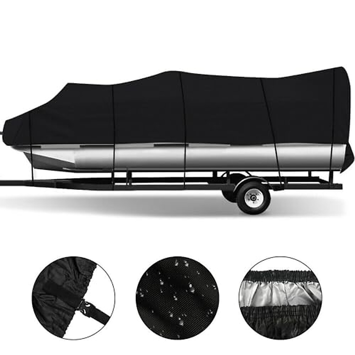 JNTKE Boat Cover with Motor Cover, Heavy Duty 210D Marine Grade Boat Cover, 21-24ft Marine Grade Boat Cover Fits V-Hull, Tri-Hull, Fishing Boat, Runabout, Bass Boat, Ski Boat, Black