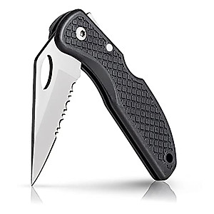 Maxam Falcon VII Lockback 7 (Open) Inch Pocket Knife - Stainless Steel Serrated Blade, Textured No-Slip Handle, Carry Clip