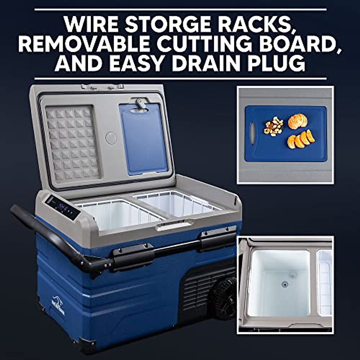 Portable Refrigerator Freezer - 3-in-1 Car Cooler - 35L/37 Quart Capacity Blue Portable Cooler w/Dual Freezer - Strong Compressor Car Refrigerator for Travel, RV Camping, Boats, & Outdoors (-4℉ ~68℉)