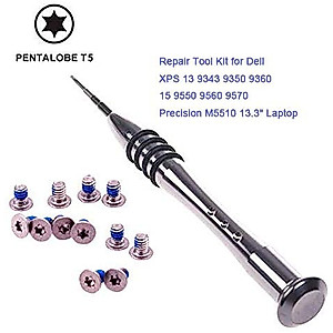 Michaelia 12PCS M2x3mm Silver Torx T5 Replacement Bottom Case Base Cover Screw for Dell XPS 13 9343 9350 9360, XPS 15 9550 9560 Precision M5510+ 1 PCS Torx T5 Screwdriver