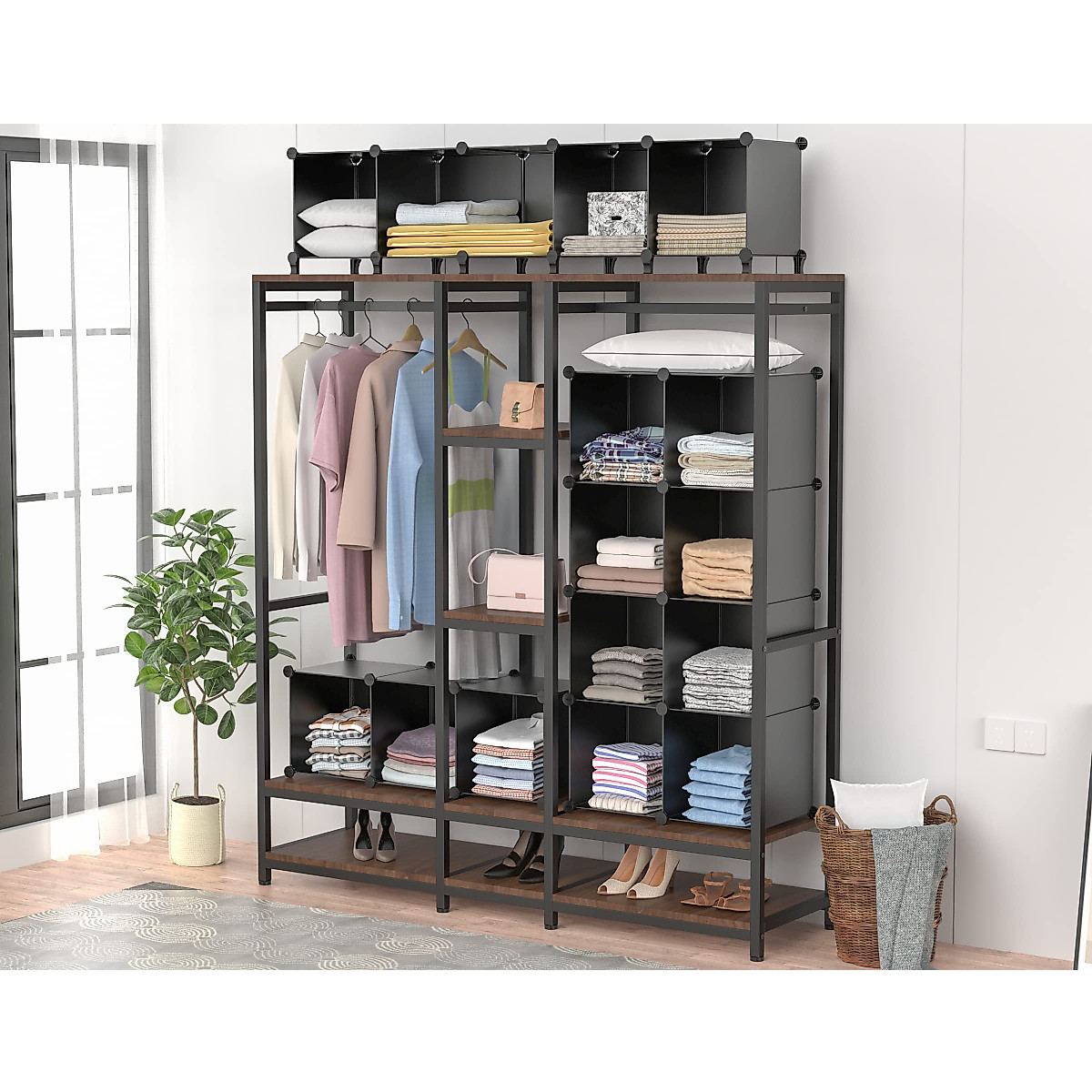 HOMIDEC Closet Organizer, 9-Cube Closet Organizers and Storage, Portable Closet Storage Shelves,Closet Organizer Storage Shelves, Clothes Storage Organizer for Garment Racks, Closet, Wardrobe
