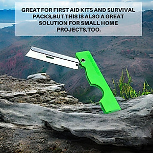 Derma-Safe Folding Utility Razor for Survival Utility and First Aid Kits - Mini Pocket Foldable Razor Blade, Folding Scalpel, (Green) 25-Pack with Bonus Multi-Purpose Worldwide Nutrition Key Chain