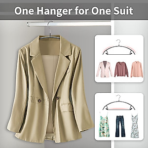 FSUTEG No Bump Rubber Coated Hangers 20 Pack - Heavy Duty Contour Metal Clothes Hangers, 15-18lb Weight Capacity, Non-Slip & Space Saving for Wardrobe, Closet, Dorm (16.5 Inch, Black)