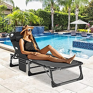 LILYPELLE Folding Outside Chaise Lounge Chair with Mattress, 5 Position Adjustable Patio Folding Lounge Chair Reclining Chairs Perfect for Sunbathing, Camping, Pool, Beach, Patio