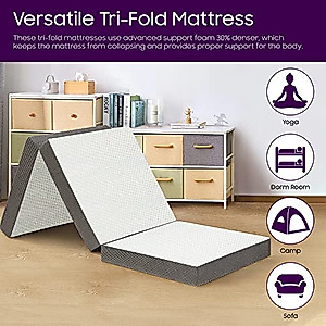 Zutan 3-Inch Tri-Folding Zipper Mattress with Breathable Gel Memory Foam | Multi-Adjustable Lightweight Bedding Mattresses with Mesh Sides, Portable Ultra Soft Washable Covers, 25-Inch, White