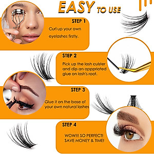 Lash Clusters, Eyelash Clusters D Curl, Cluster Eyelash Extensions, 260pcs 40D Individual Lashes, Diy Lash Extensions, Wispy Cluster Lashes, (40D-0.07D-9-16mm mix)