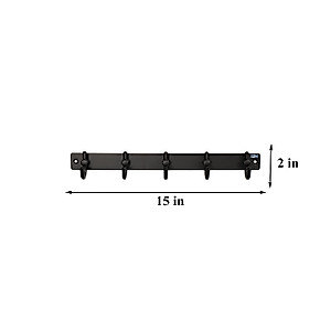 FantasHome 15" Wall Mounted Metal Hook Rack with 5 Hooks - Black