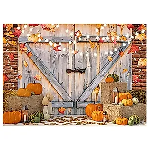 YYNXSY Fall Thanksgiving Backdrop Autumn Pumpkin Harvest Barn Background Hay Maple Leaves Baby Shower Banner Supplies Photo Booth Prop 7X5FT YY-2515