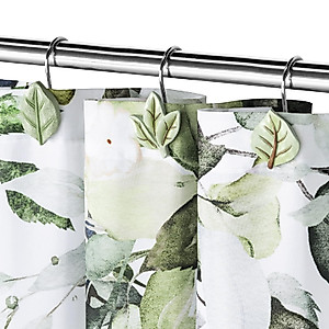 Gibelle 12PCS Leaves Shower Curtain Hooks, Green Plant Leaf Decorative Shower Curtain Hooks Metal Rustproof Cute Eucalyptus Shower Curtain Rings Bathroom Decoration Accessories