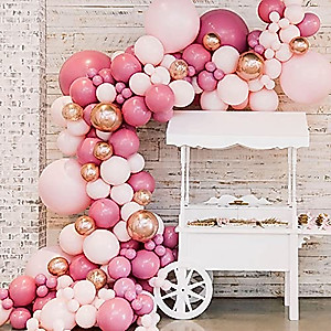 Soonlyn Pink Balloons Garland 135 Pcs Double Stuffed Balloons, Dusty Rose Gold Metallic Confetti Latex Balloons Arch Kit for Baby Shower Decorations for Girl Birthday Party, Bridal Shower, Wedding