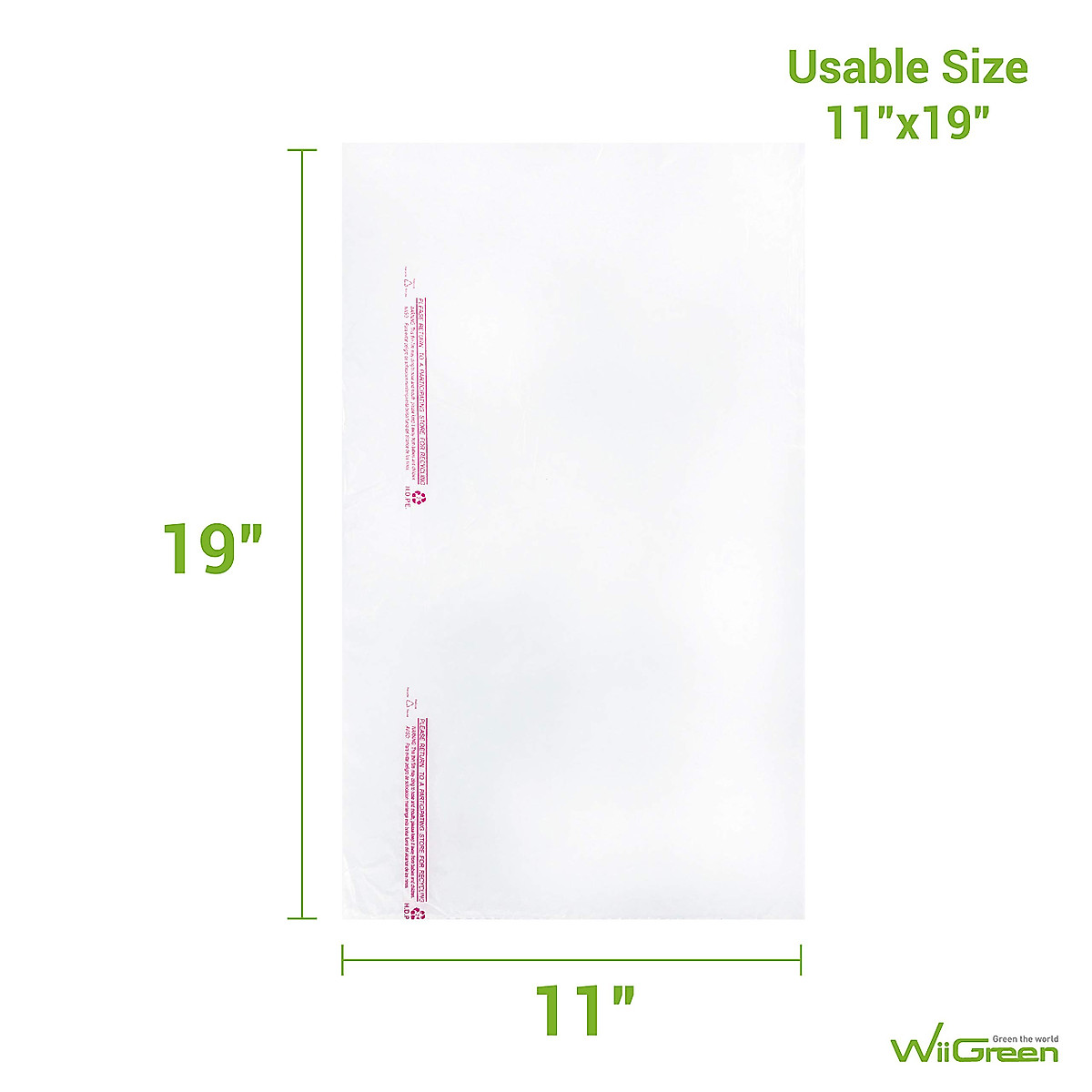 WiiGreen 4 Rolls 11" x 19" HDPE Plastic Produce Roll Bags for Food Storage, 625 Bags/Roll