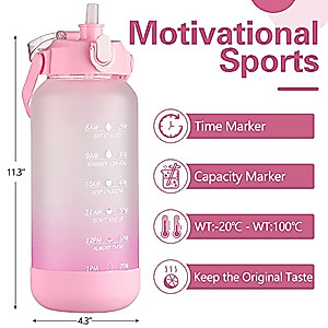 kytffu 64oz Glass Water Bottles with Straw, Half Gallon Motivational Time Marker Water Bottle Glass with Neoprene Sleeve, 2L Leakproof Large Glass Water Jug for Gym,Pink