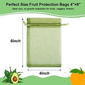JOINDO 100 Pcs Fruit Protection Bags, 4''×6''Fruit Netting Bags for Fruit Trees, Green Fruit Cover Mesh Bag with Drawstring Netting Barrier Bags for Plant Fruit Flower and Vegetables