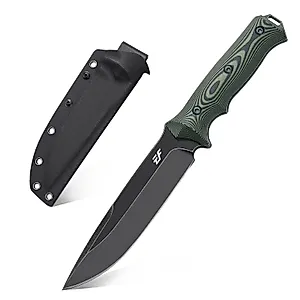 Eafengrow EF128 Fixed Blade Knife DC53 Steel Blade, Two Tone G10 Handle Full Tang Fixed Knifes Straight Knife for Working Camping Hunting Adventure Field EDC Tool Knife(Black)
