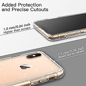 JETech Glitter Case for iPhone Xs Max, 6.5-Inch, Bling Sparkle Shockproof Phone Bumper Cover, Cute Sparkly for Women and Girls (Clear)