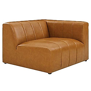 Modway Bartlett Channel Tufted Vegan Leather, 4-Piece with Chaise, Tan-4-Piece
