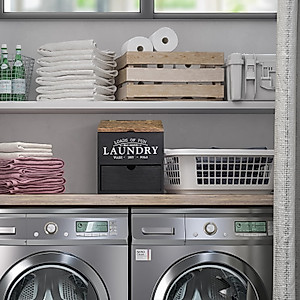 Dryer Sheet Container for Laundry Room Organization, Laundry Pods Container with Lid and Drawer, Laundry Detergent Dispenser Organizer Box, Wood Dryer Sheet Holder for Laundry Room Decor (Black)