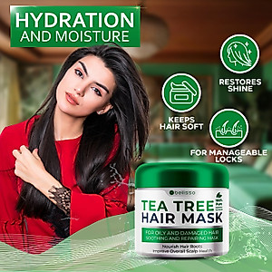 Tea Tree Oil Hair Mask - Deep Conditioner Treatment for All Hair Types - Intense Hydration Care and Protein Moisture Repair for Women and Men.