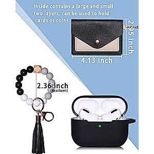 4-in-1 for AirPods Pro 1st Generation Case Cover Accessories Set Kit, Cute for AirPod Pro Case Skin with Fur Ball Pompom/Wristlet Bracelet Keychain/Credit Card Holder Purse for Women and Girls Red