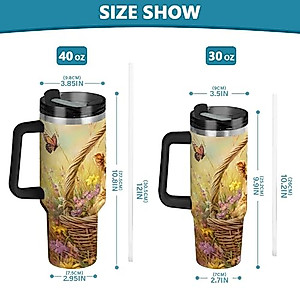 Flradish 30oz Tumbler with Handle, Highland Cow Flowers Stainless Steel Tumbler with Lid and Straws Double Wall Vacuum Insulated Leakproof Coffee Travel Mug