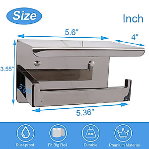 Vanloory Toilet Paper Holder with Shelf, SUS304 Stainless Steel Anti-Rust Paper Roll Holder, Drilling or Adhesive Tissue Paper Holder, Fit Big Roll Toilet Paper Dispenser Wall Mounted（Polished Chrome）