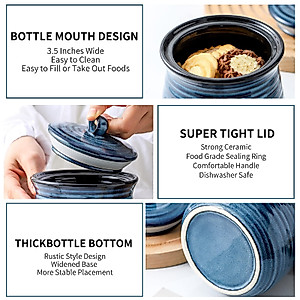 Tikooere Ceramic Kitchen Canister, Large Food Storage Jar with Aritight Lid for Coffee,Tea,Sugar,Flour,Cookie,Candy,Cereal,Dog Treat, 35 oz Coffee Canister for Kitchen Countertop, Blue