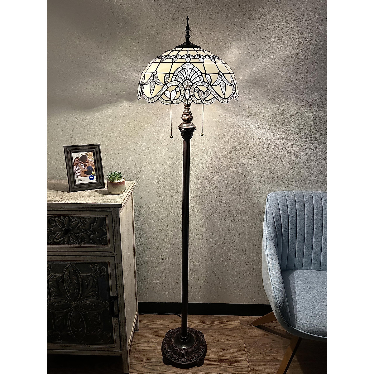 enjoy decor lamps Tiffany Floor Lamp White Stained Glass Baroque Style Lavender LED Bulbs Included for Living Room Dining Room Bedroom 16" D*16" W*64" H