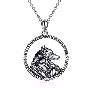 YAFEINI Wolf Necklace Girl Hugging Wolf Pendant 925 Sterling Silver Wolf Jewelry for Women Wife