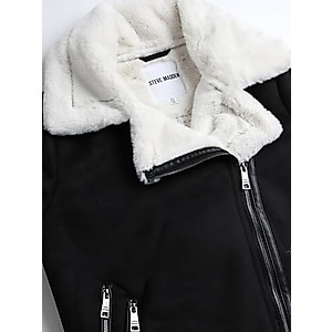 Steve Madden Women's Winter Coat - Faux Leather Moto Biker Jacket - Faux Shearling Lined Heavyweight Jacket for Women, S-XL, Size Medium, Black