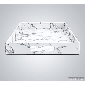 Home Redefined 18”x12” White Marble Faux Leather Decorative Serving Tray with Handles