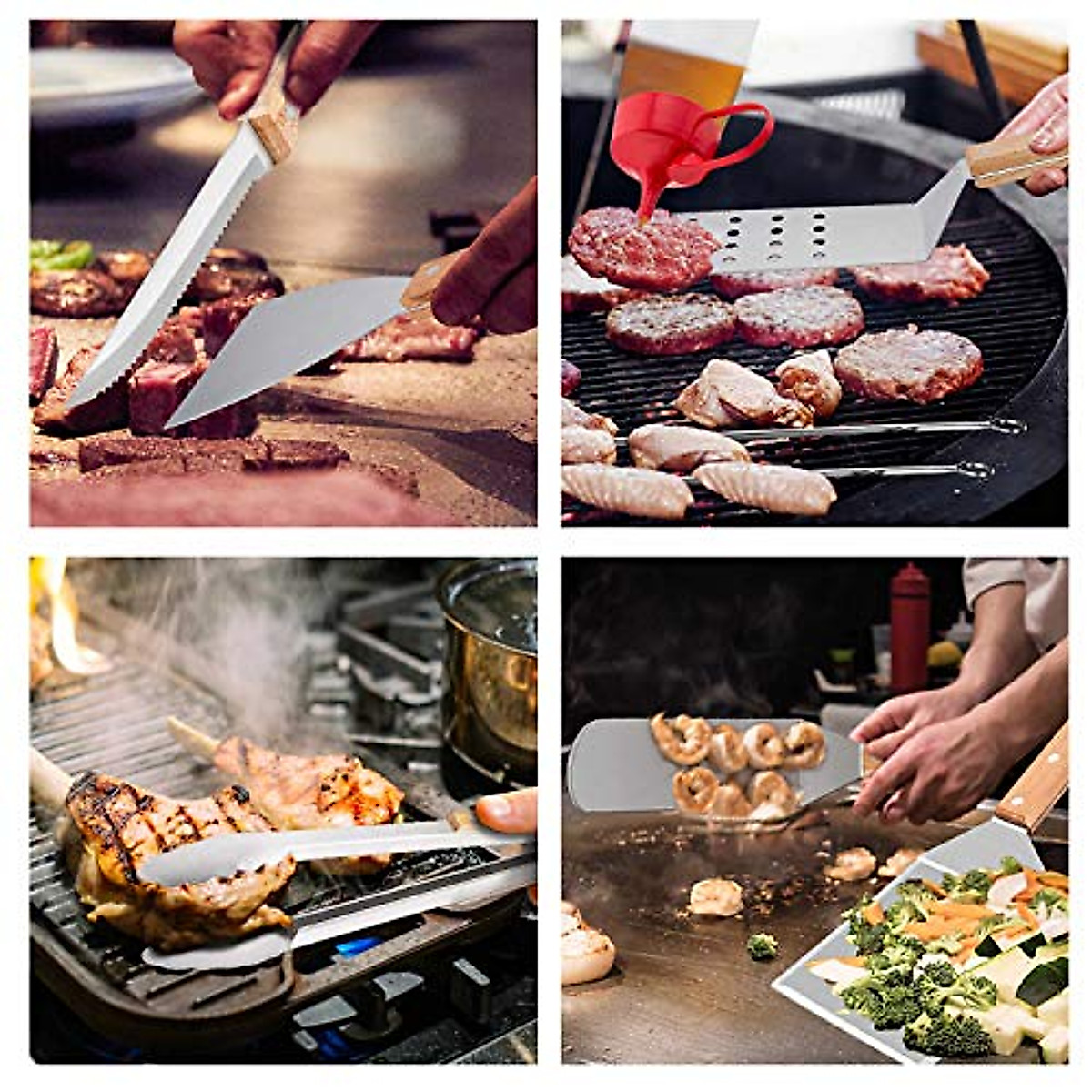 Leonyo Griddle Accessories Tool Set of 21, Heavy Duty Grill Griddle Metal Spatula for Cast Iron Flat Top Teppanyaki Cooking, with Smashed Hamburger Turner, Basting Dome, Carrying Bag, Grilling Gift