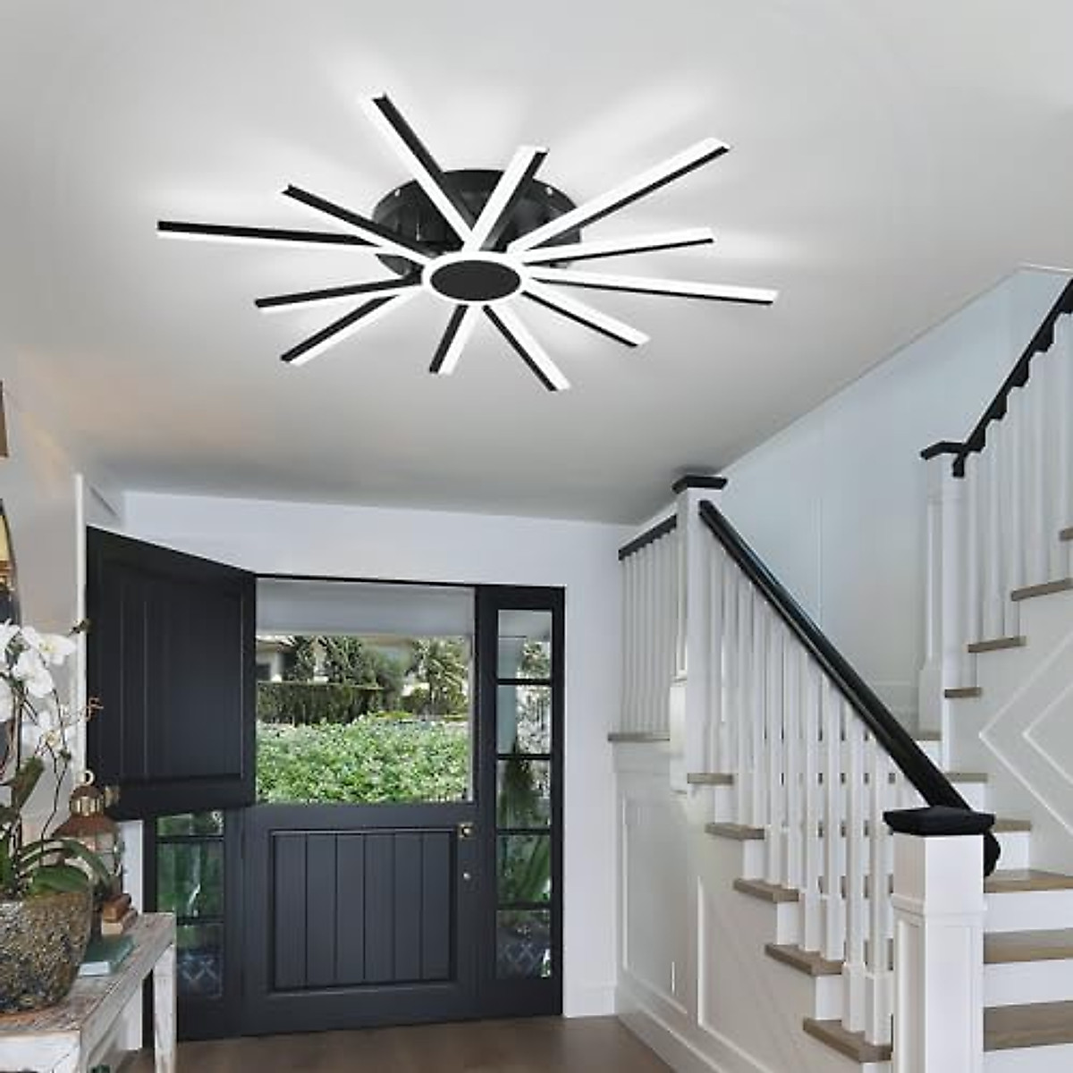 Modern LED Ceiling Light 70W Dimmable Ceiling Light Fixture with Remote Control 27.6in 12 Heads Black Flush Mount Ceiling Light Acrylic Ceiling Lamps for Living Room,Dining Room,Kitchen,Bedroom