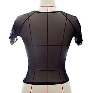 Padaleks Crop Top for Women Sheer Mesh See-Through Tee Shirt Casual T-Shirts Short Sleeve Tops Blouse