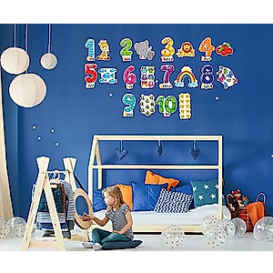 FLYAB Numbers Wall Stickers 5 Sheets Learning Educational Number Wall Decals Peel and Stick Animal Wall Decals Stickers for Kids Toddlers Classroom Playroom Daycare Nursery Bedroom Decorations
