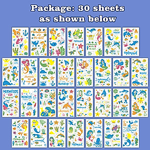 Mermaid Glow in the Dark Tattoos for Kids, 300+ Designs UV Neon Fake Temporary Tattoo, Ocean Creatures & Animal, Latest 6 Luminous Colors Stickers Party Supplies