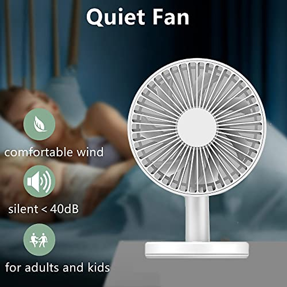 SOARCHICK 5.5-Inch Small Fan for Desk Portable USB Personal Fan Rechargeable Battery Mini Table Fan 3 Speeds Powerful Wind 45° Manual Adjustable Desktop Quiet Fan for Office Home Bedroom