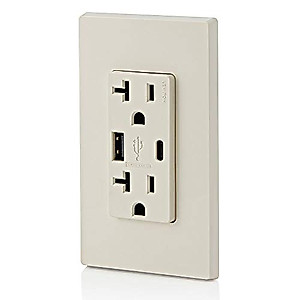 Leviton T5833-T 20-Amp Type-C USB Charger/Tamper Resistant Receptacle, Light Almond