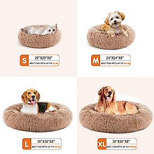 Sweetcrispy Calming Dog Bed for Large Dogs, Washable Large Pet Bed, 36 Inch Anti-Slip Round Fluffy Plush Faux Fur Dog Bed, Fits up to 90 lbs Pets, Brown