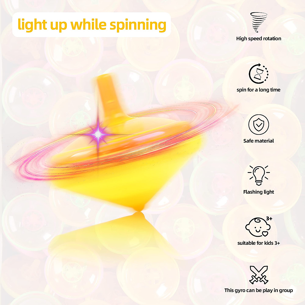 PROLOSO 100 Pcs Light Up Spinning Tops LED Flashing Spinners with Gyroscope