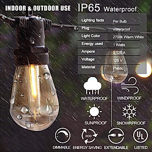 Outdoor String Lights Patio Hanging Light with LED Dimmable Light Bulbs Garden Deck Backyard Waterproof Shatterproof 50FT