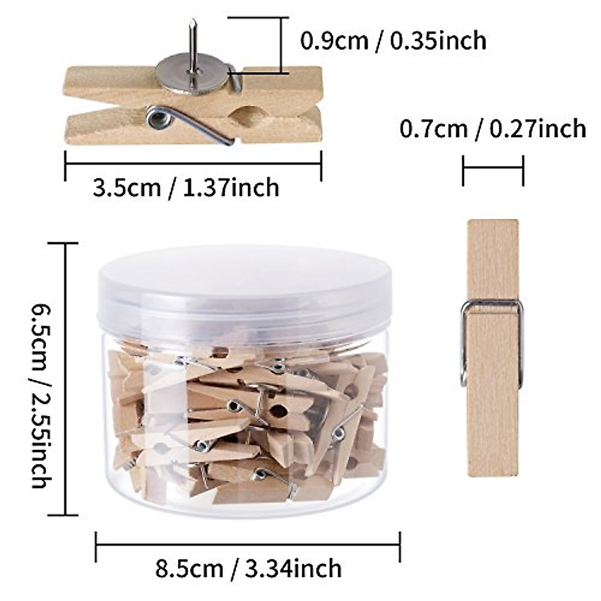 favide Push Pin with Wooden Clips Pushpins Tacks Thumbtacks for Cork Boards Artworks Notes Photos, Craft Projects, Offices and Homes, Pack of 50