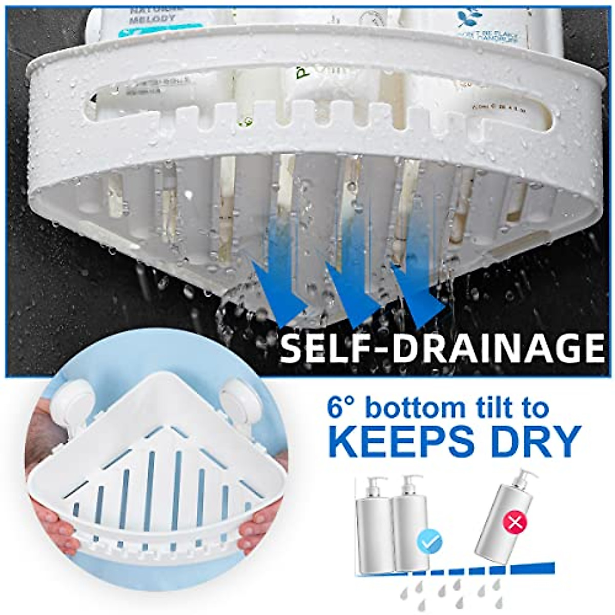 VELMADE Corner Shower Caddy, No Drilling Shower Shelf Kitchen Storage Basket With Hooks, Bathroom Storage Organizer Wall Mounted for Kitchen, Bathroom