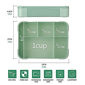 Vensp Bentobox,Kid Lunch Box, Bento Box Adult Lunch Box,Lunch Box Container for Kids/Adults/Toddler,1330ml-6 Compartments&Utensiles, Leak Proof,Microwave/Dishwasher/Refrigerator Safe(Green)