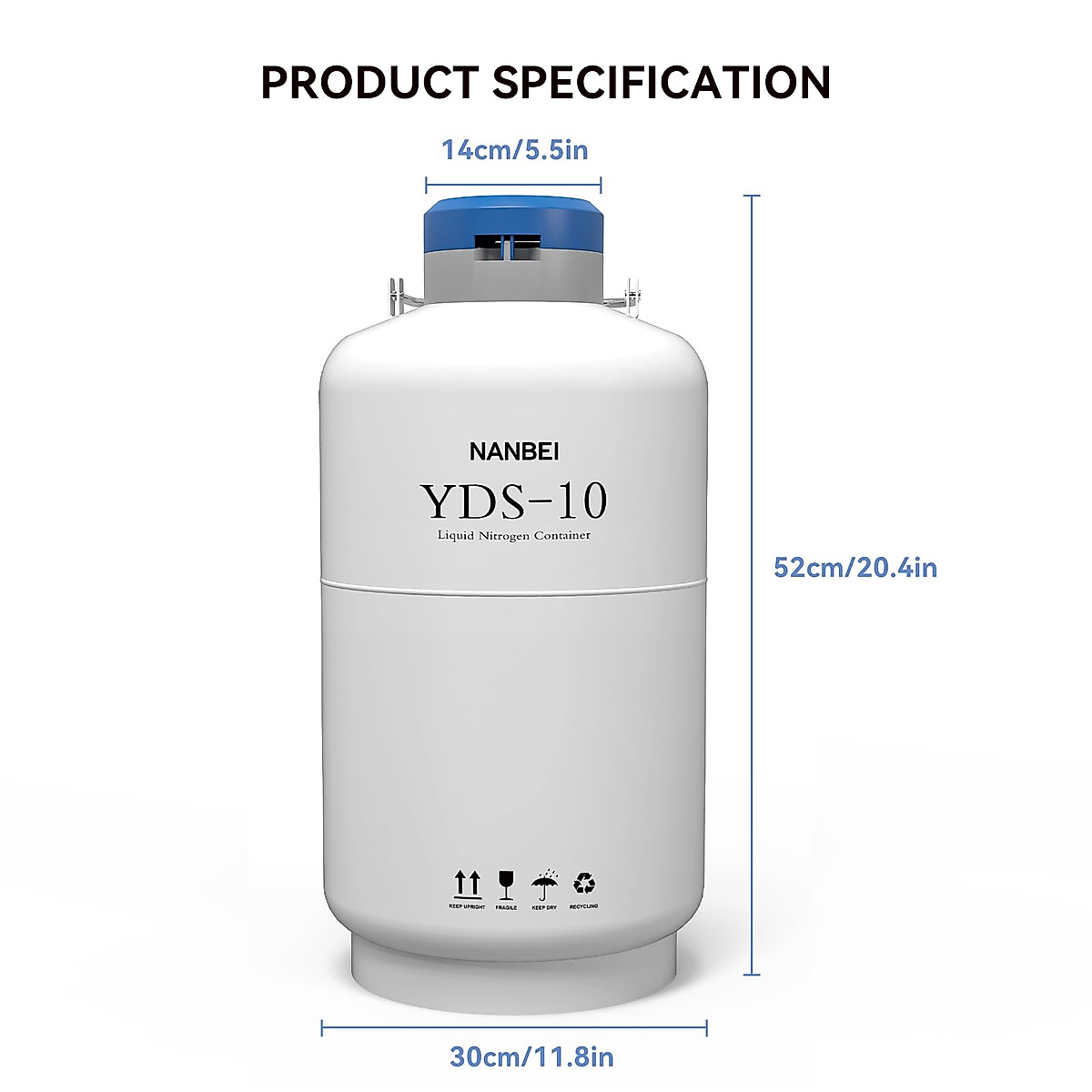 NANBEI 10L Liquid Nitrogen Tank Cryogenic Container Aluminum Alloy Liquid Nitrogen Dewar Static Cryogenic，Liquid nitrogen dewar with Straps,for Beauty Industry, Semen Preservation, Scientific