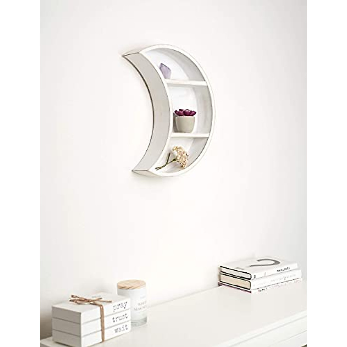 Moon Shelf for Crystals - Crystal Shelf Display and Crystal Holder - Crystal Display Shelf - White Crescent Moon Shaped Shelf - Boho Nursery Decor - Nursery Shelves for Bedroom, Kids Room, Baby Room