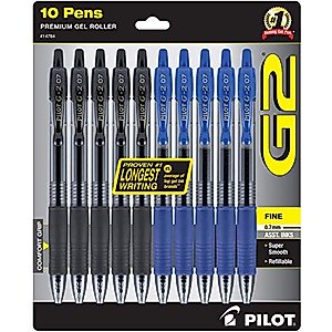 PILOT G2 Premium gel Pens, Fine Point Gel Ink Pen, 0.7 mm, Refillable & Retractable Rolling Ball, 5 Black and 5 Blue pens (Bulk pack of 10 Pens) (14784)