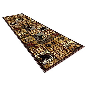 Cabin Style Distressed Antiquated Runner Area Rug Black Bear Elk Deer Wildlife Animal Country Hunting Southwest Wilderness Design 760 (2 Feet X 7 Feet)