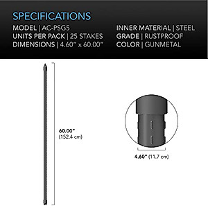 AC Infinity Garden Plant Stakes 60", Sturdy Metal Support Sticks with Protective Plastic Coating, 25-Pack for Tomatoes, Trees, and Vines in Gardening Hydroponics