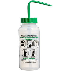 SP Bel-Art Safety-Vented/Labeled 2-Color Methanol Wide-Mouth Wash Bottles; 500ml (16oz), Polyethylene w/Green Polypropylene Cap (Pack of 3) (F11642-0623)